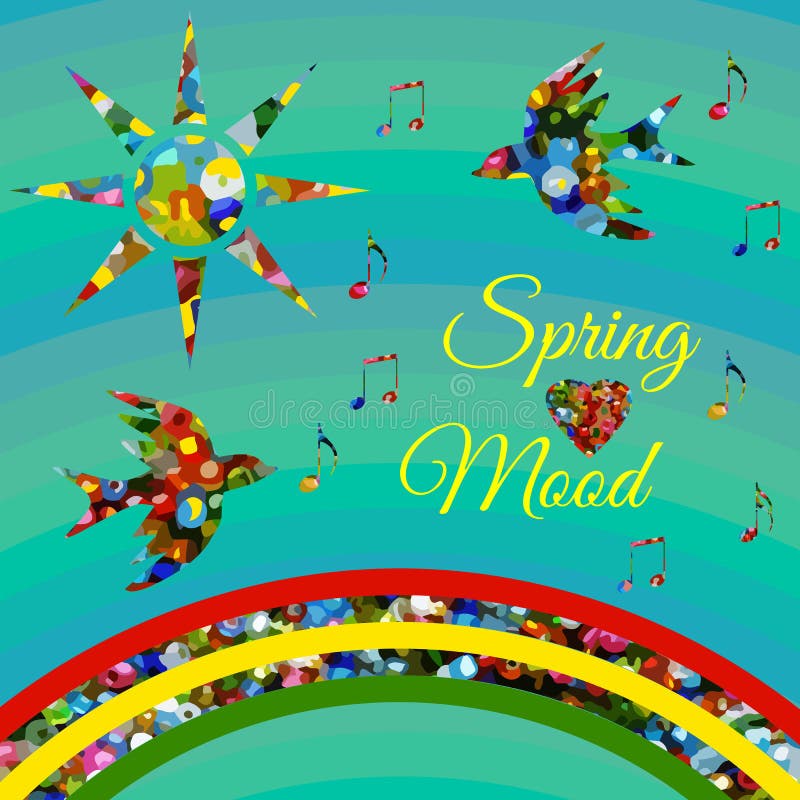 Spring Mood Composition Sun Birds Stock Illustrations – 6 Spring Mood ...