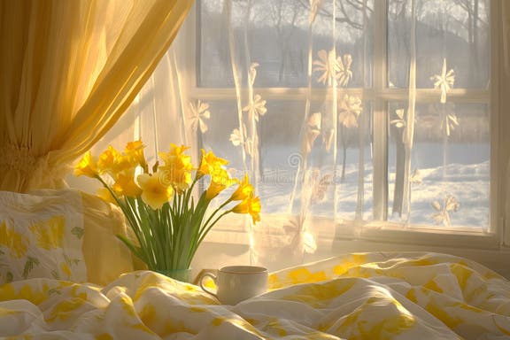 Spring Morning Bliss: Sun Rays Filtering through the Window with Coffee ...