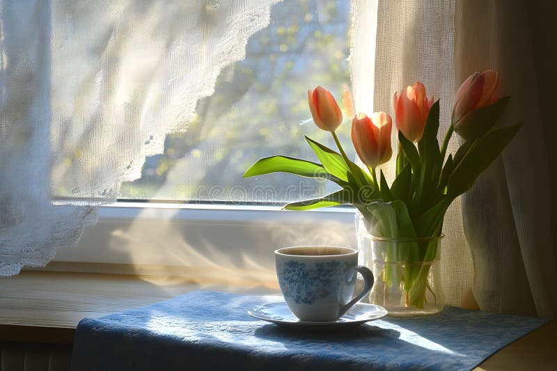 Spring Morning Bliss: Sun Rays Filtering through the Window with Coffee ...