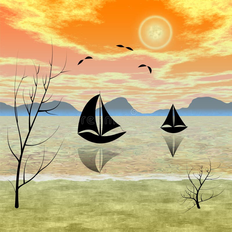 Spring Morning Fishing on the Sea Stock Illustration - Illustration of ...