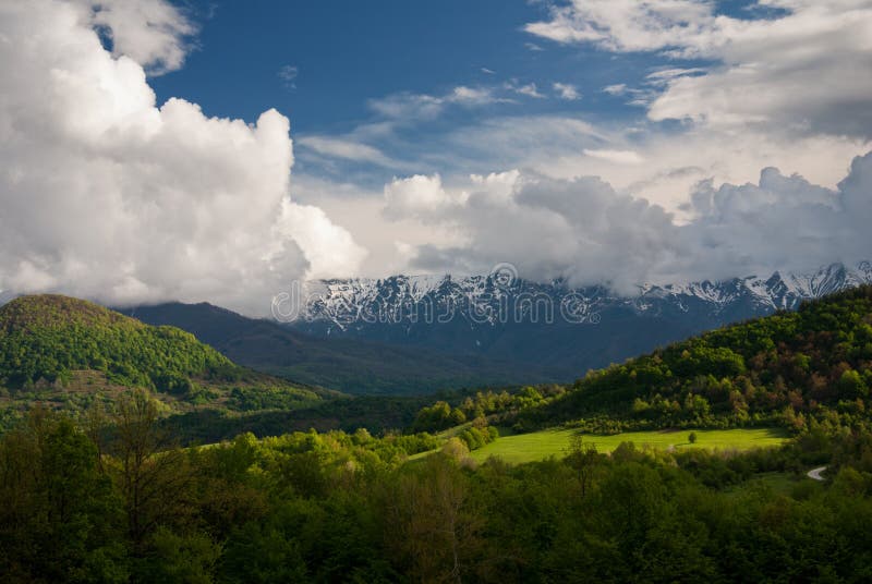 Spring Mountain Fields. stock image. Image of hill, green - 80159143