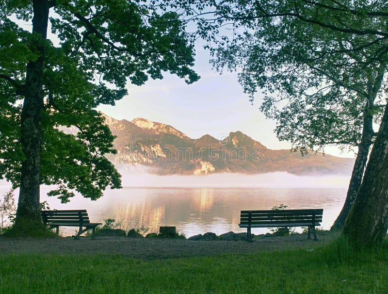 Spring Mountain Lake with Reflection and the Branch. Morning Walk ...