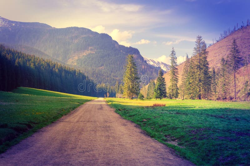 Spring mountain landscape. stock image. Image of clearing - 76760195