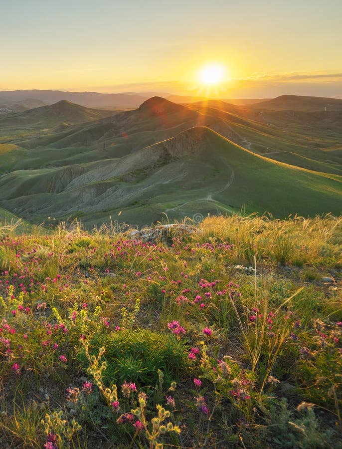 Spring in Mountain at the Sunset Stock Image - Image of blue, travel ...