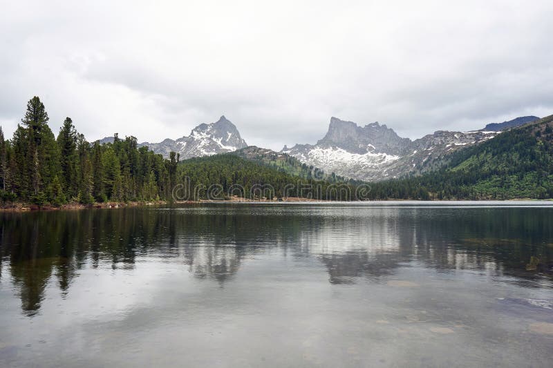 Spring Mountains Landscape. Two Mountain Peaks, Coniferous Forest and ...