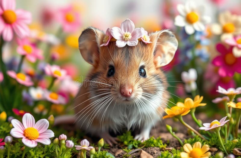 Spring Mouse with a Flower Crown at 9-12-2024 Stock Illustration ...
