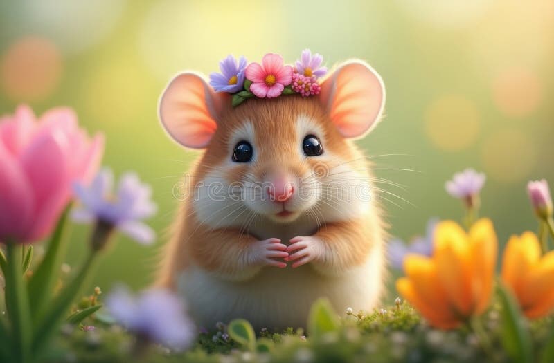 Spring Mouse with a Flower Crown at 9-12-2024 Stock Illustration ...