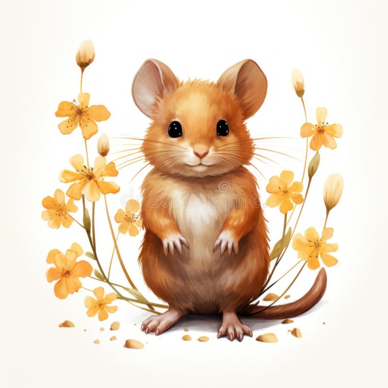 Spring Mouse with Minimalist Flowers AI Generated Stock Illustration ...