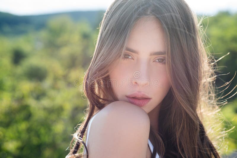 Spring Natural Beauty Girl Portrait Of Sensual Woman Outdoor Stock