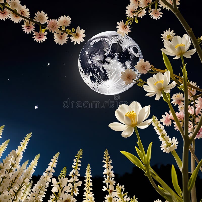 Spring Natural Flower with Moon Show. Stock Illustration - Illustration ...