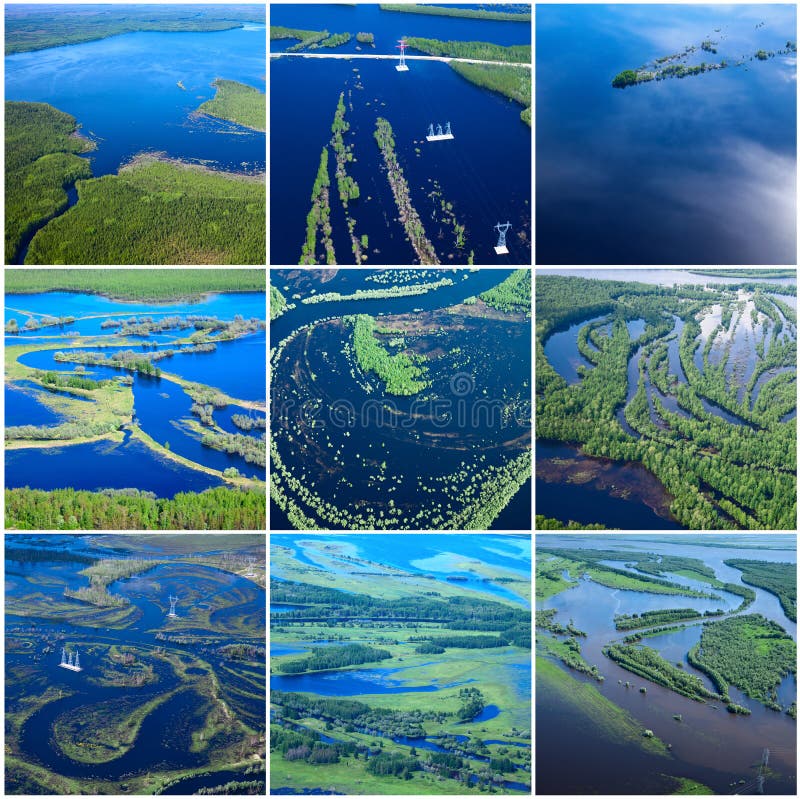 Spring Flooding of Forest River, Top View Stock Photo - Image of ...