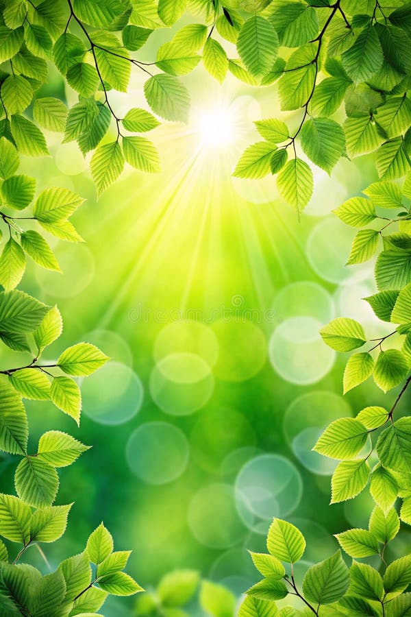 Spring Nature Background with Green Tree Leaves Stock Illustration ...