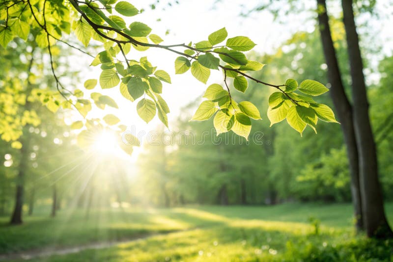 Spring Nature Background with Sunbeam and Bokeh Stock Illustration ...