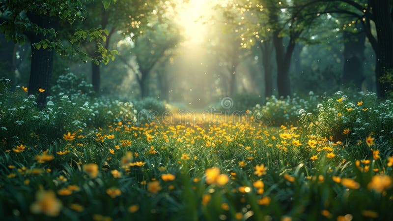 Spring Nature. Beautiful Park with Green Grass and Trees. Tranquil ...