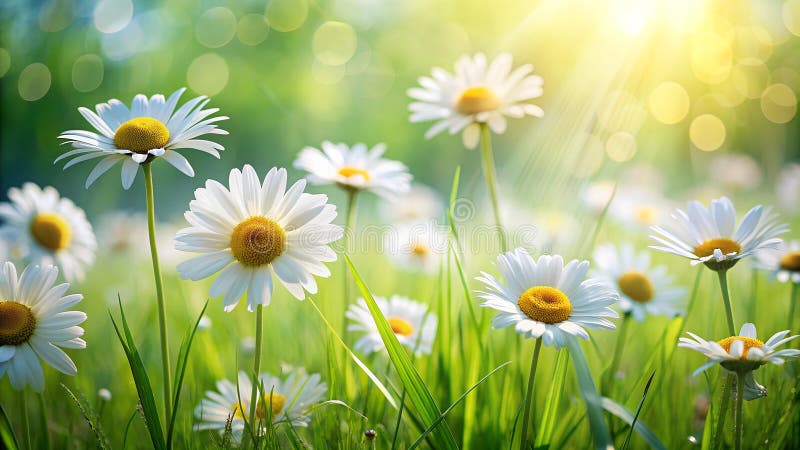 Spring Nature Daisies Flowers Banner or Header with Blurred Space for a ...