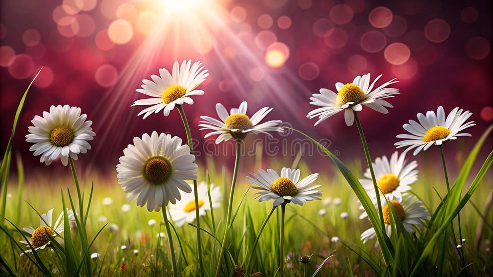 Spring Nature Daisies Flowers Banner or Header with Blurred Space for a ...