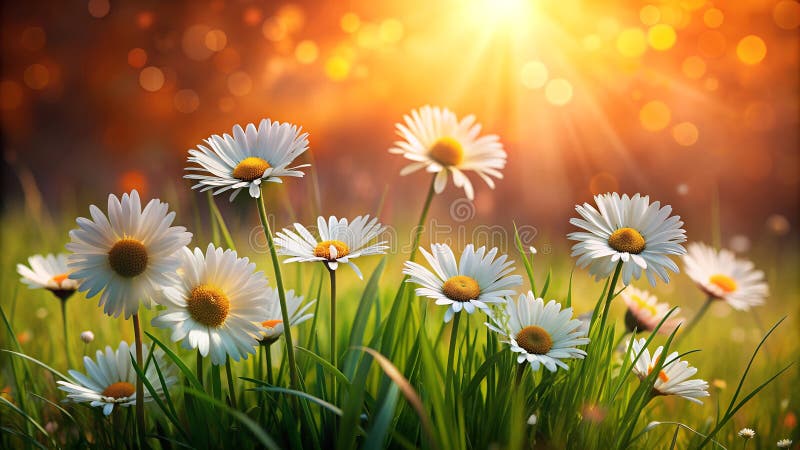 Spring Nature Daisies Flowers Banner or Header with Blurred Space for a ...