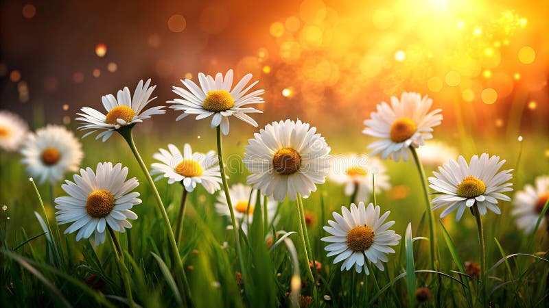 Spring Nature Daisies Flowers Banner or Header with Blurred Space for a ...