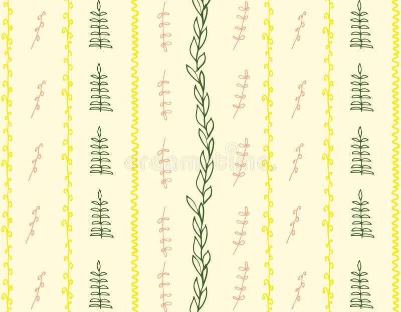 Nature Doodle Lines Elements Pattern, Floral Leaves Backgound for Web ...