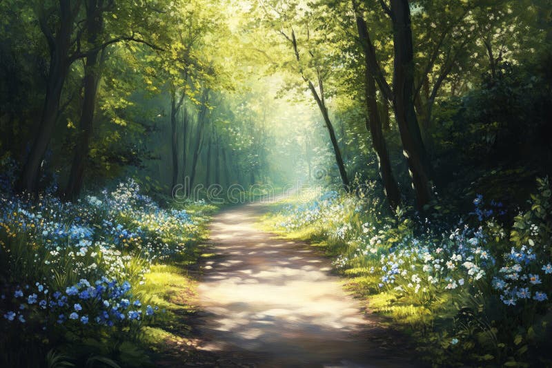 A Spring Nature Walk Along a Path Lined with Budding Trees and ...