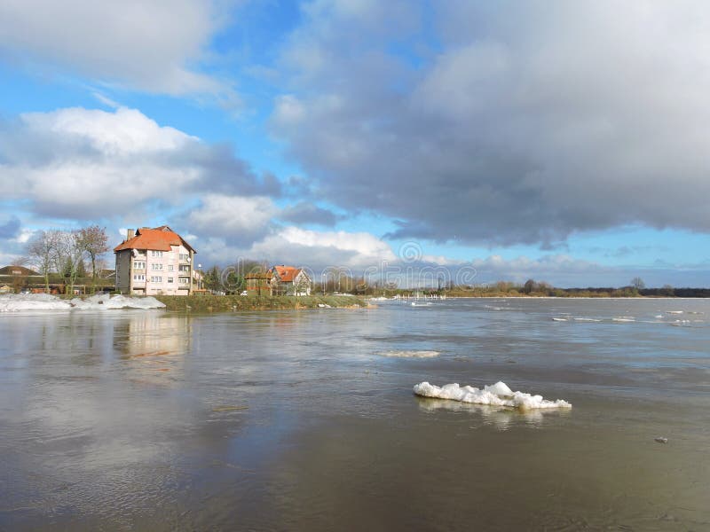 Flood in Lithuania editorial photography. Image of sign - 49095987