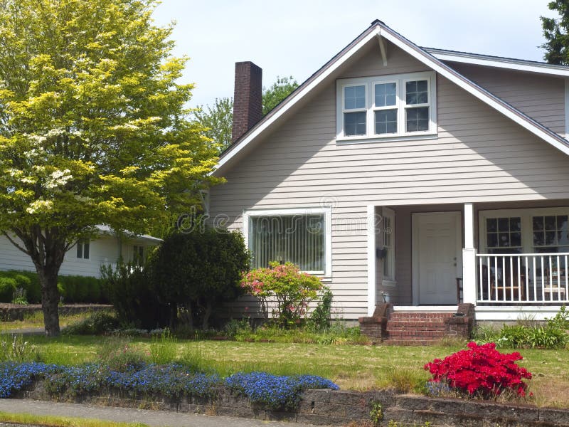 Springtime neighborhood stock photo. Image of bushes - 13894946