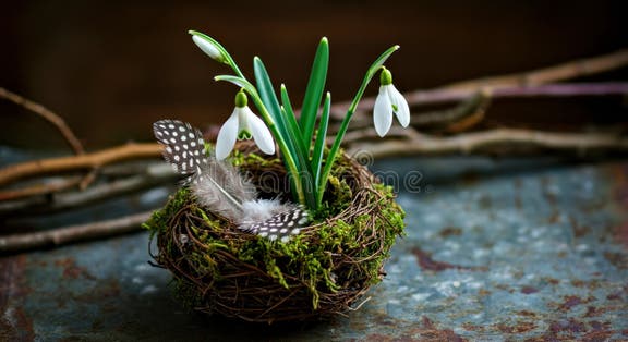 Spring Nest with Snowdrops and Feather: Nature S Delicate Balance Stock ...