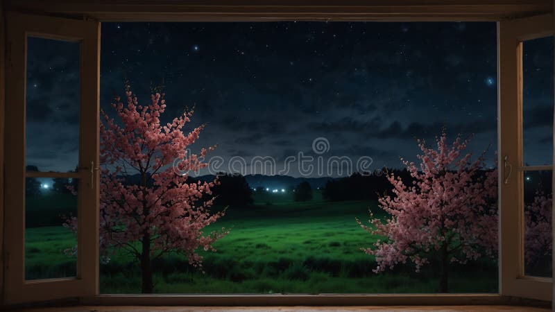 Spring Night Landscape Nature View from a Window Ai Generated Stock ...