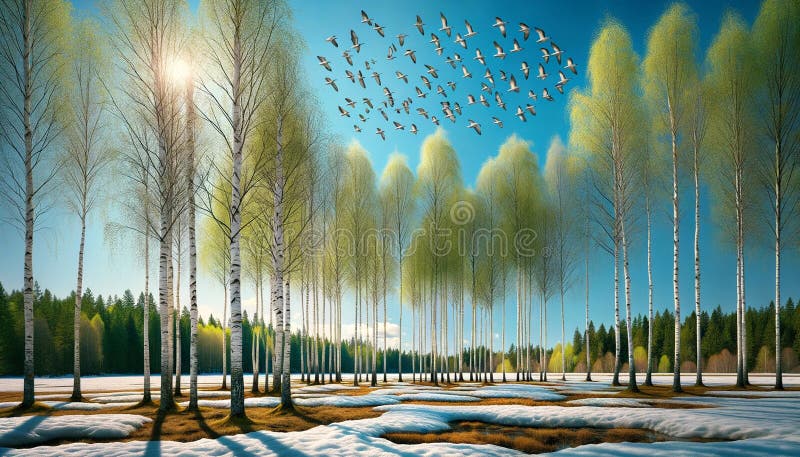 Spring in north of Sweden stock illustration. Illustration of grass ...