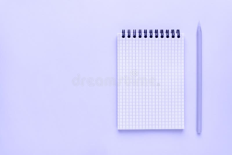 Notepad and Pencil. Very Peri Color, Pantone 2022. Stock Image - Image ...