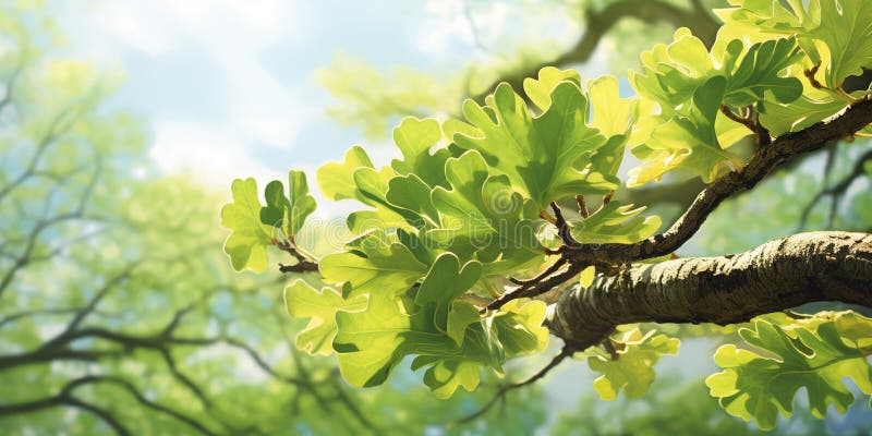 Spring Oak Young Green Foliage Against the Backdrop Of_002 Stock ...