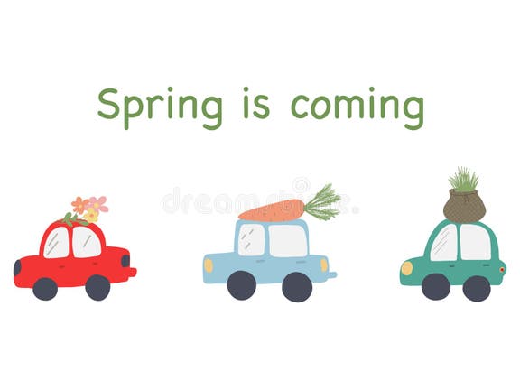 Spring Objects on Hand Drawn Cars Stock Vector - Illustration of travel ...