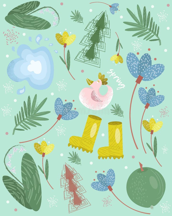 Spring plants and objects stock vector. Illustration of lily - 182153778