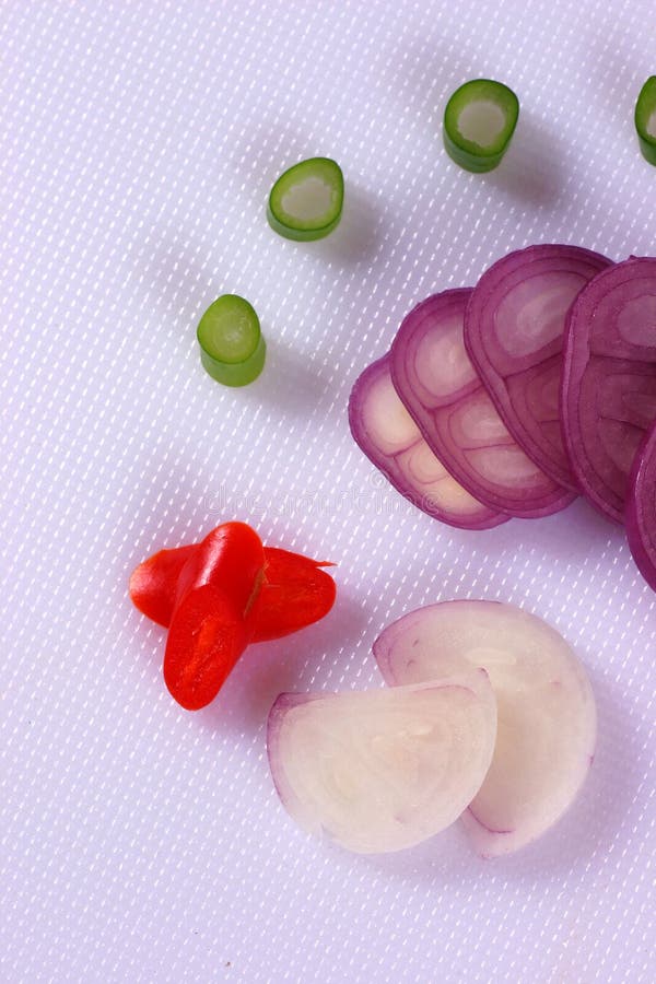 Spring Onion Bulb, Chilli in Pieces Stock Photo - Image of flavoring ...