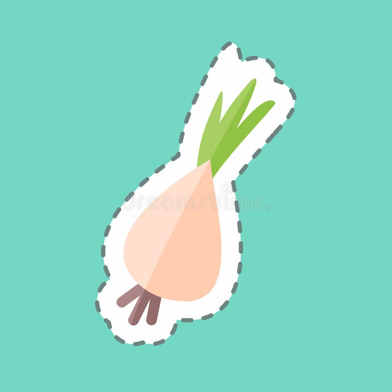 Spring Onion Sticker in Trendy Line Cut Isolated on Blue Background ...