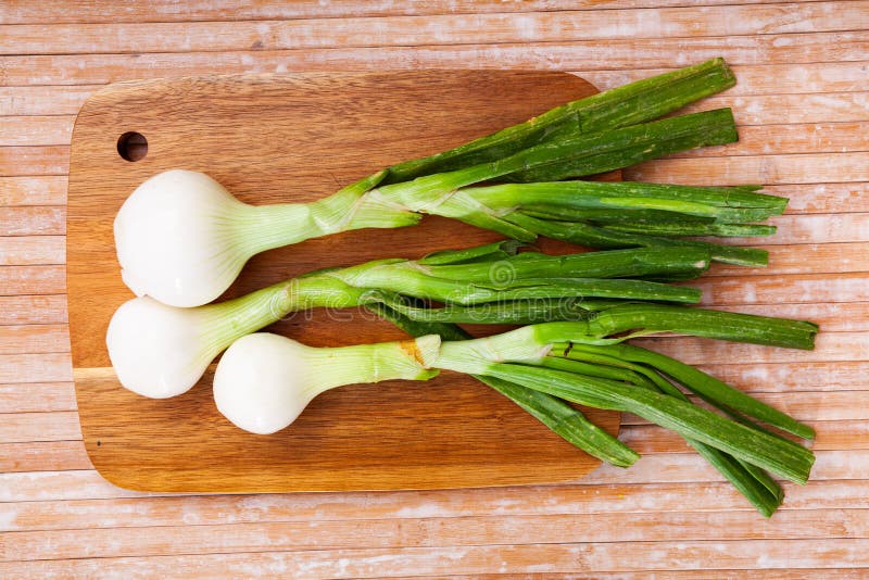 Spring Onion on Wooden Table, Food Preparation Stock Image - Image of ...