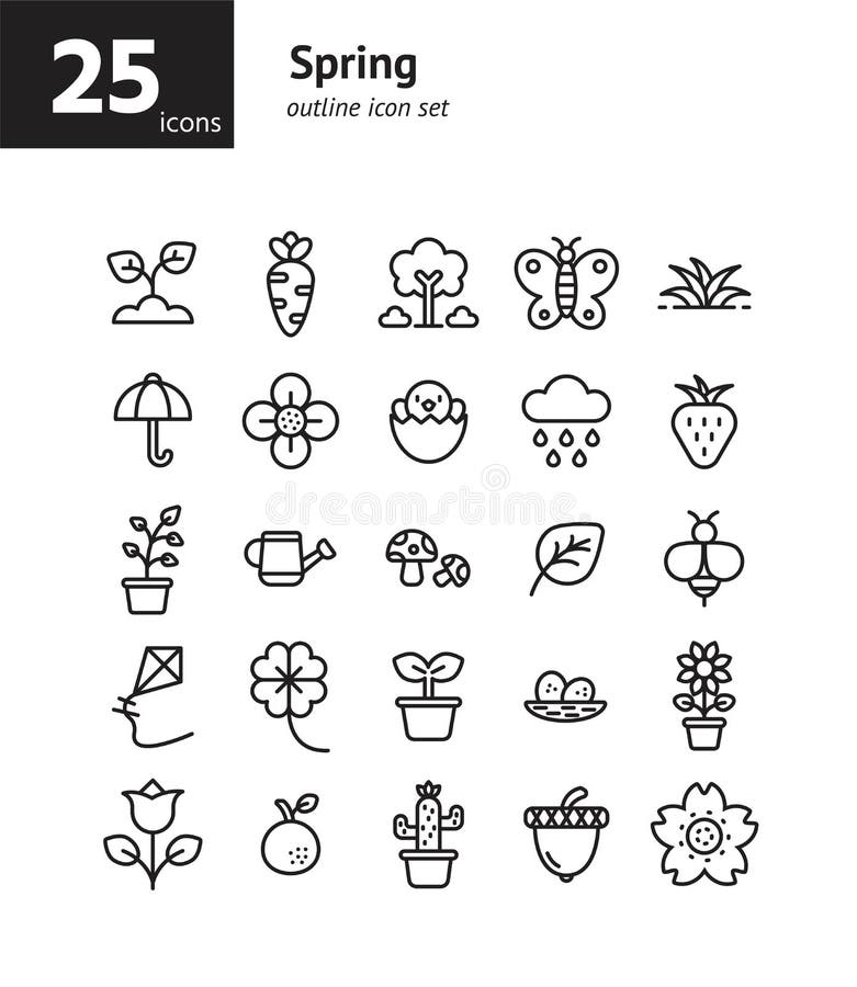 Spring outline icon set. stock vector. Illustration of mushroom - 228226139