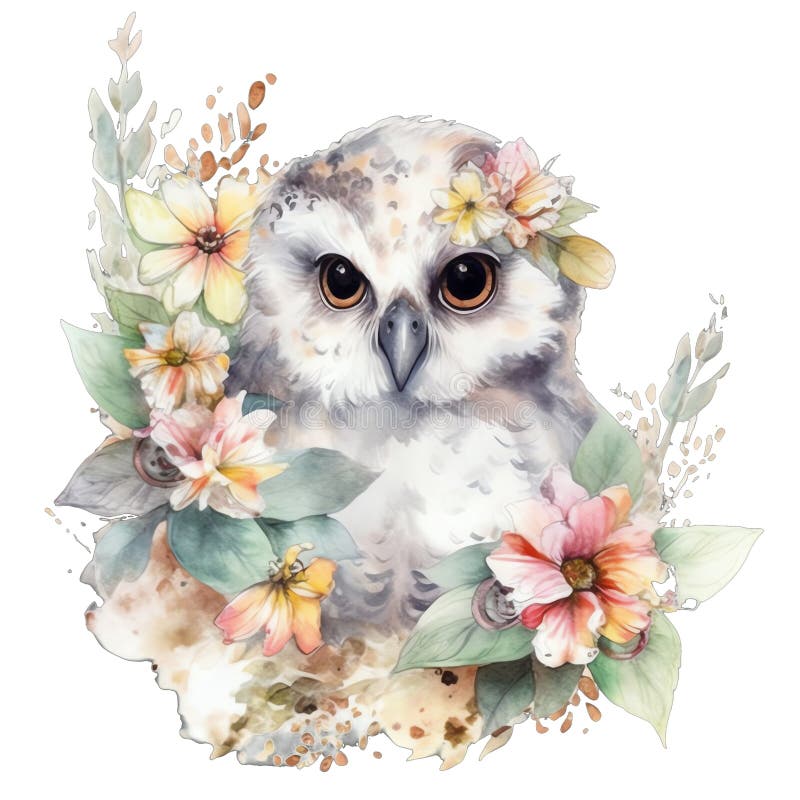 Spring Owl Watercolor Illustration, Spring Clipart Stock Illustration ...