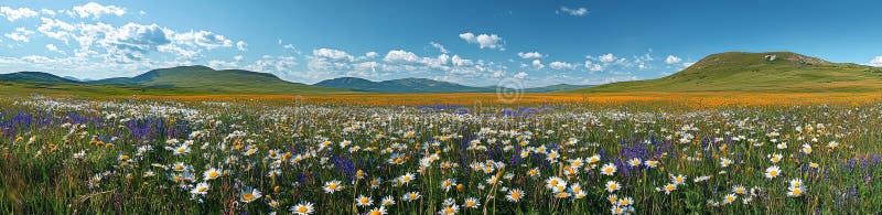 Spring Panorama Featuring a Meadow Abundant with Flowering Plants Stock ...
