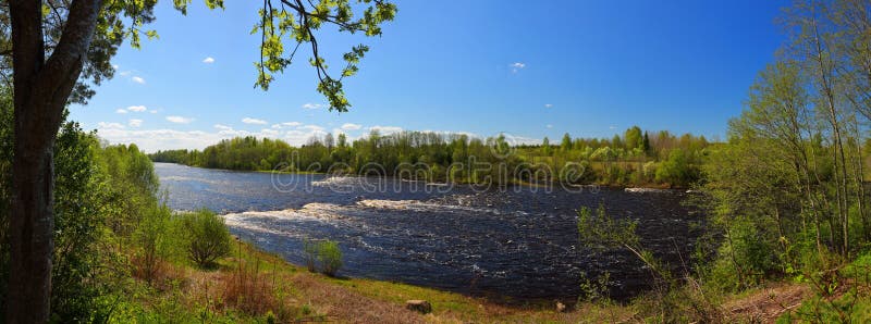 Spring Panorama with a Lazy River and Rapids Stock Image - Image of ...