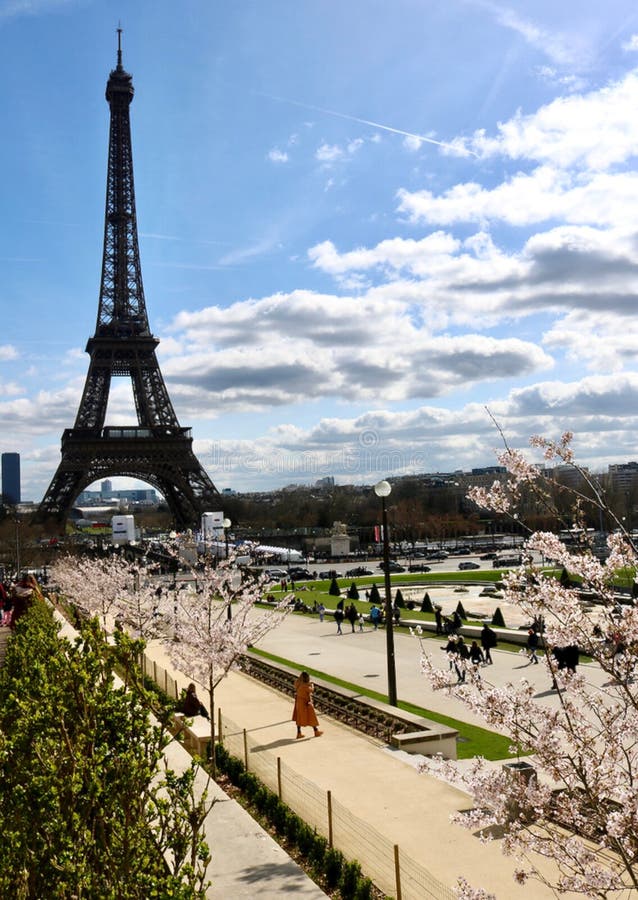 Spring in Paris - View of the Eiffel Tower Stock Photo - Image of blue ...