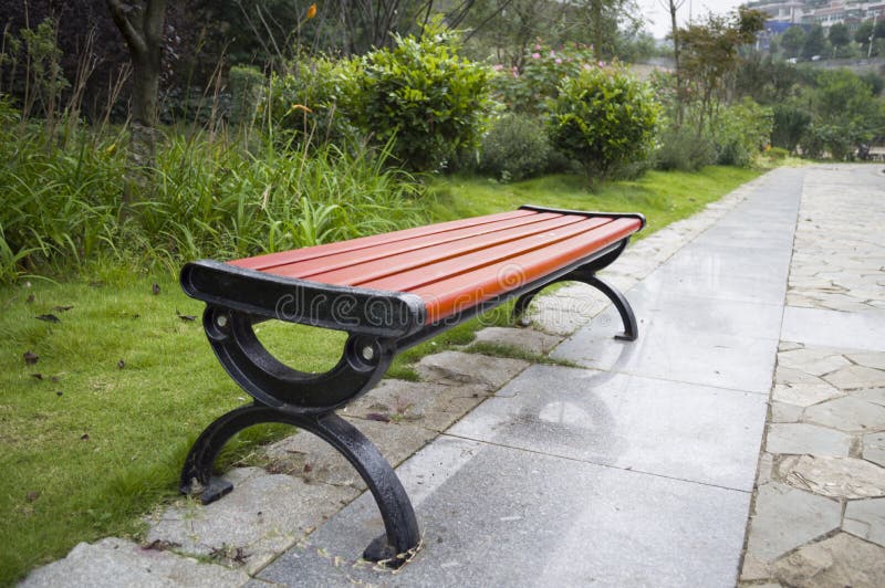 Spring Park Bench in Garden Stock Image - Image of relaxation, forest ...