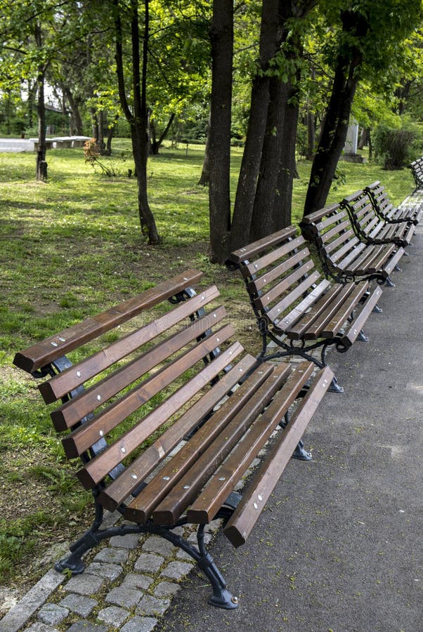 Spring Park with Benches in Perspective Stock Image - Image of orange ...
