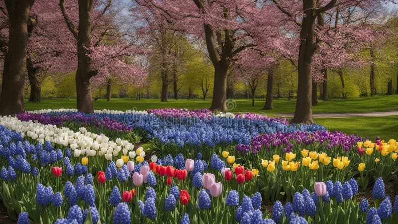 Spring in the Park a Colorful Spring Park with Multicolor Flowers and a ...