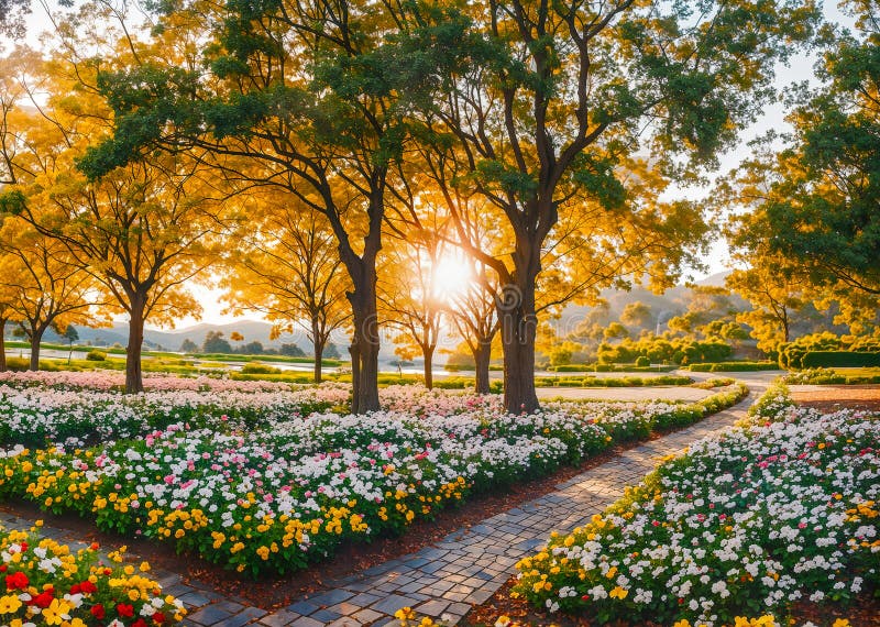 Spring in the Park. Generated by AI. Stock Illustration - Illustration ...