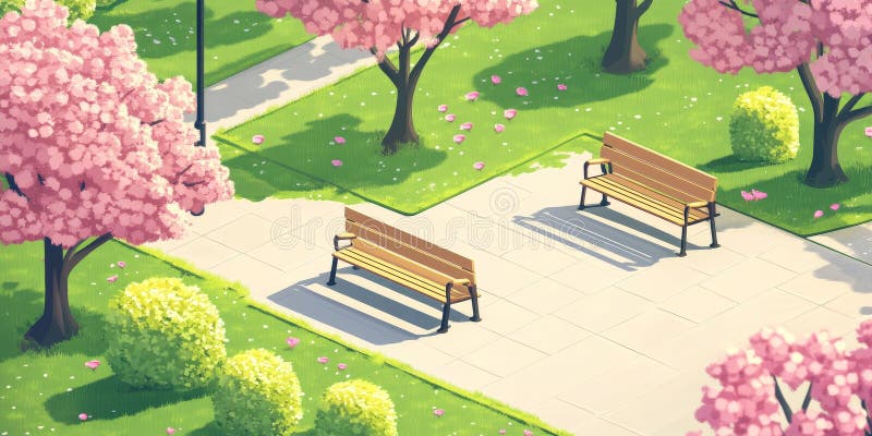 Spring Park Scene with Cherry Blossoms Stock Illustration ...