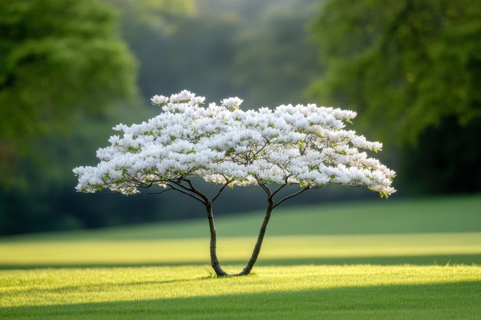 Spring Park Scene, Tall Trees Blooming in a Serene Park Under the ...