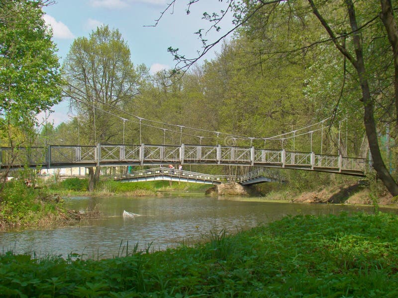 Spring Park View with Water and Bridge Stock Image - Image of bridge ...