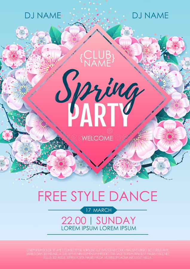 Spring Party Poster with Full Blossom Flowers. Spring Flowers ...