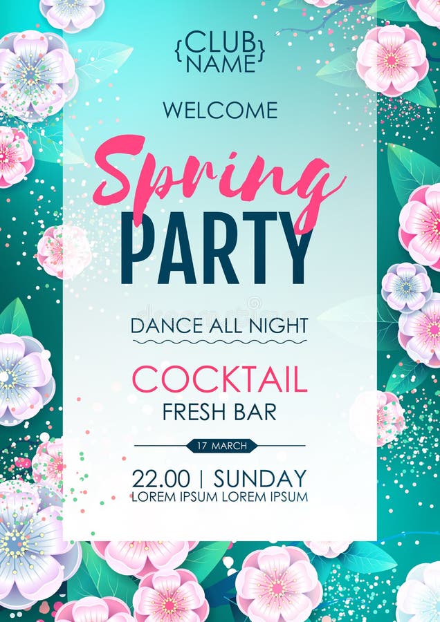 Spring Party Poster with Full Blossom Flowers. Spring Flowers ...